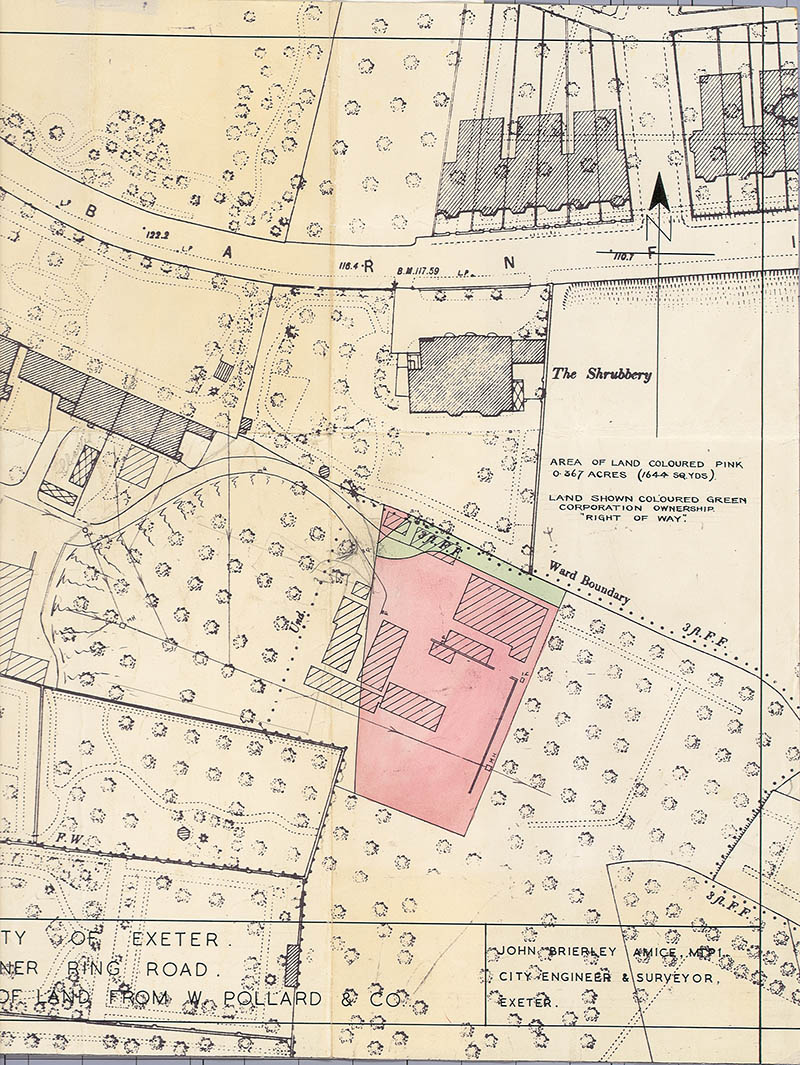 Old map showing site of Southernhay factory with Nissen huts and land ...