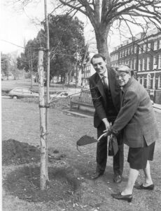 Anne Pollard plants an oak at Southernhay Gardens, marking 200 years of ...
